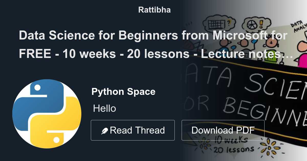 Data Science for Beginners from Microsoft for FREE - 10 weeks - 20 ...