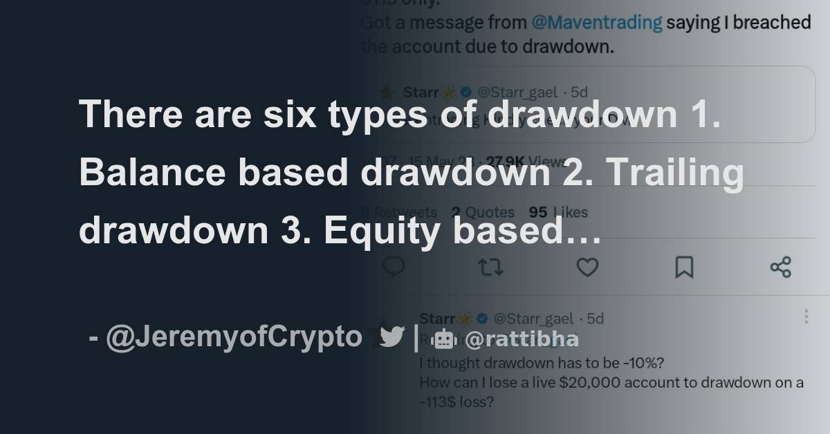 There are six types of drawdown 1. Balance based drawdown 2. Trailing ...