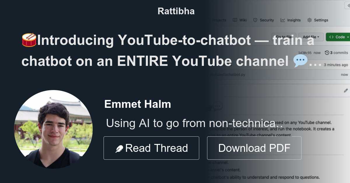 🥁Introducing YouTube-to-chatbot — train a chatbot on an ENTIRE YouTube channel 💬 90% of my dev ...