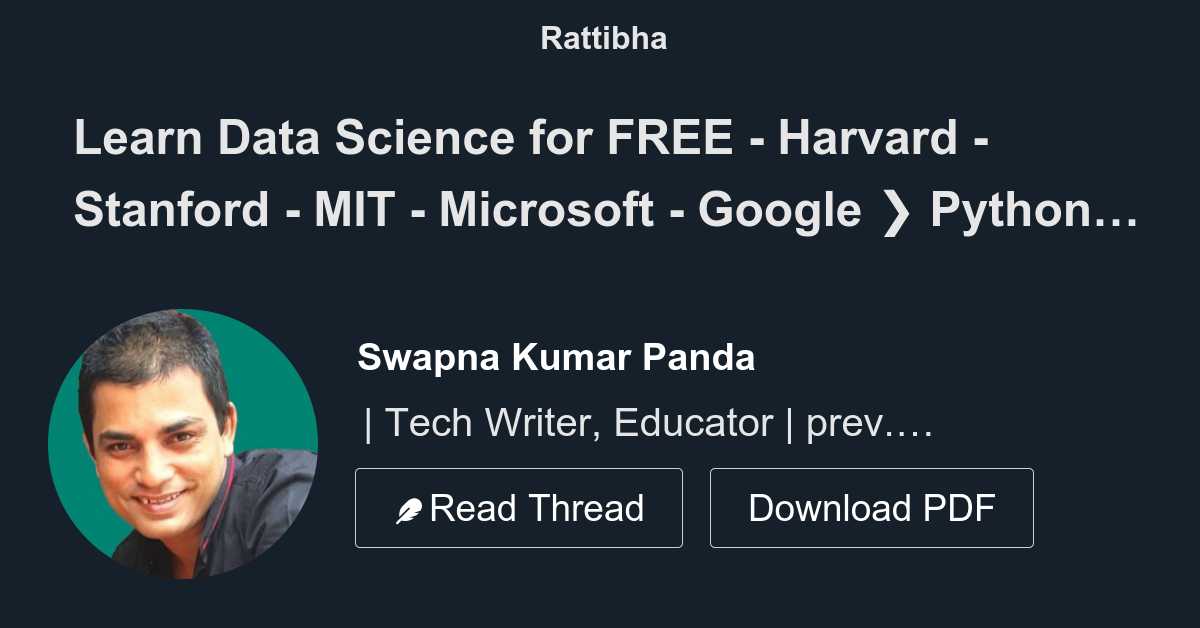 Learn Data Science for FREE - Harvard - Stanford - MIT - Microsoft - Google Python https://t.co ...