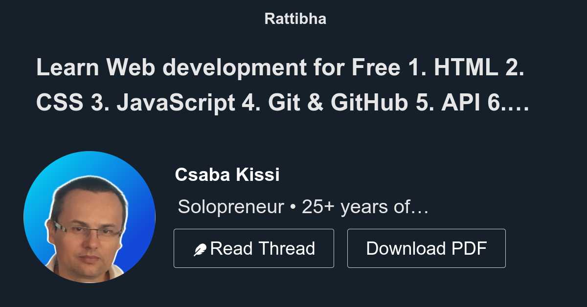 Learn Web development for Free 1. HTML https://t.co/w2IOg2LotC 2. CSS https://t.co/cUAAcLFY91 3 ...
