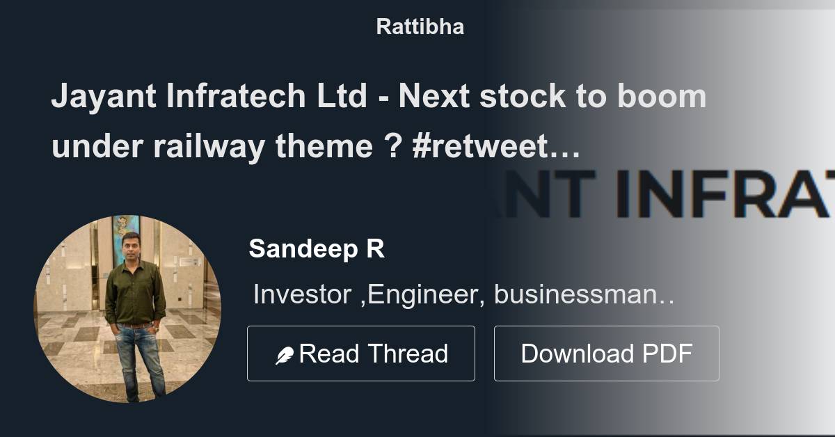 Jayant Infratech Ltd - Next stock to boom under railway theme ? #retweet #stockstowatch # ...