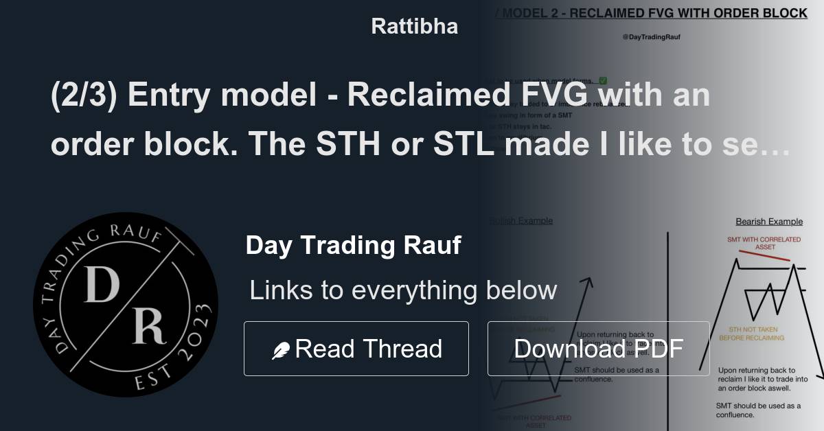 (2/3) Entry model - Reclaimed FVG with an order block. The STH or STL ...