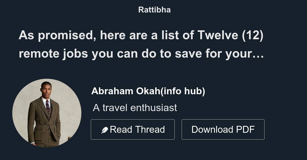 As promised, here are a list of Twelve (12) remote jobs you can do to ...