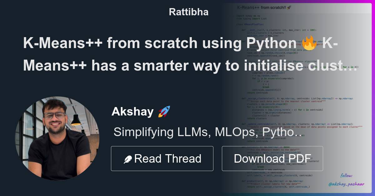 K-Means++ from scratch using Python 🔥 K-Means++ has a smarter way to ...