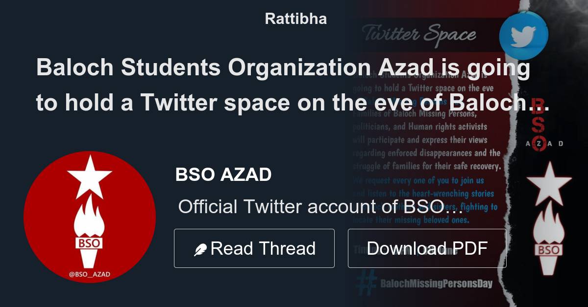 Baloch Students Organization Azad is going to hold a Twitter space on ...