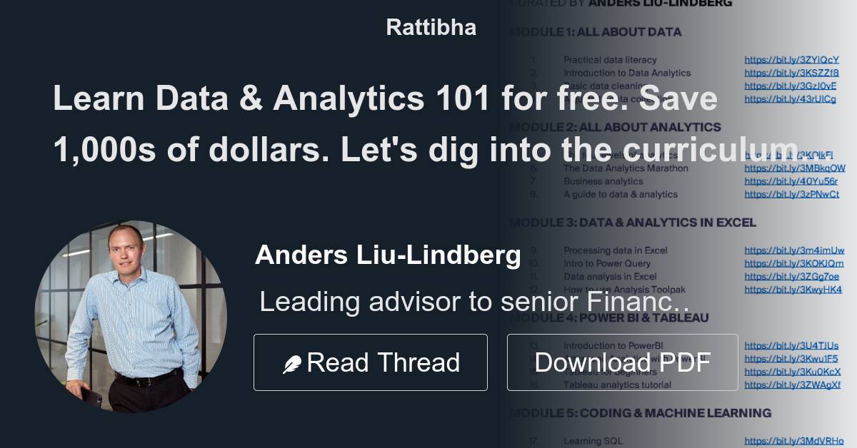 Learn Data & Analytics 101 for free. Save 1,000s of dollars. Let's dig into the curriculum. 5 ...