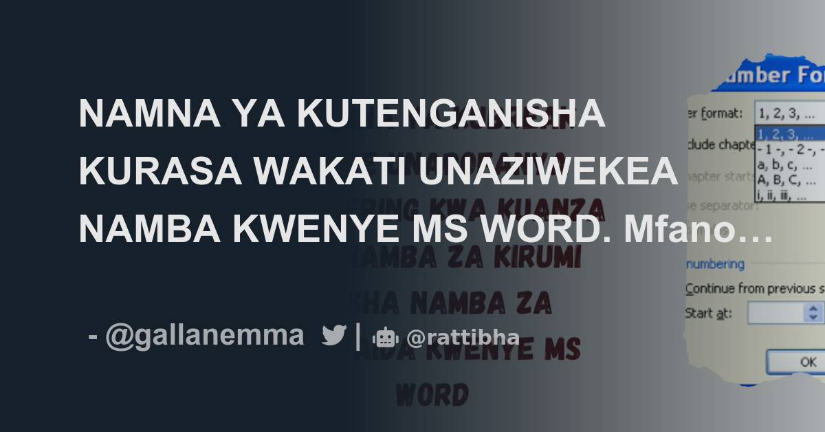 NAMNA YA KUTENGANISHA KURASA WAKATI UNAZIWEKEA NAMBA KWENYE MS WORD. Mfano ukitaka page za ...