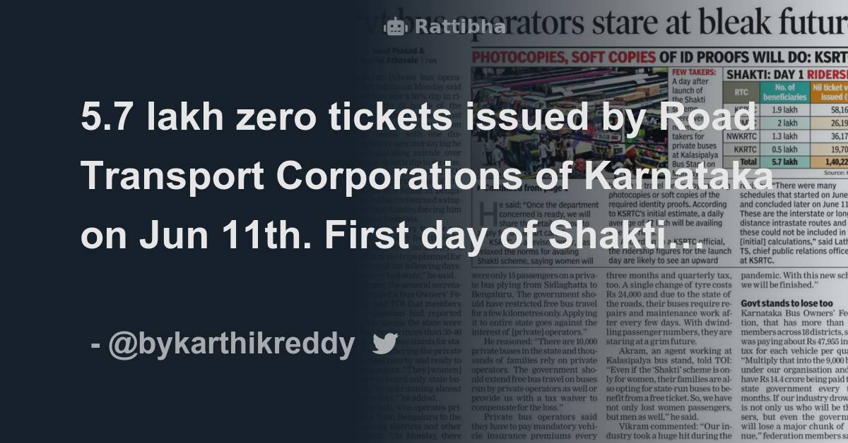 5.7 lakh zero tickets issued by Road Transport Corporations of ...