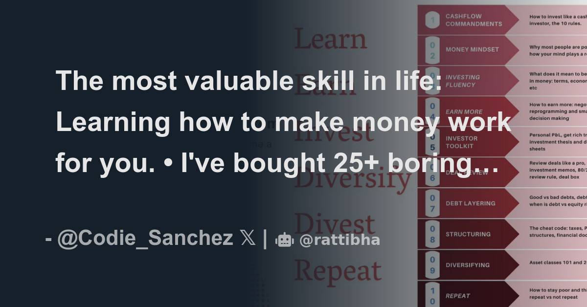 The most valuable skill in life: Learning how to make money work for you. • I've bought 25 ...