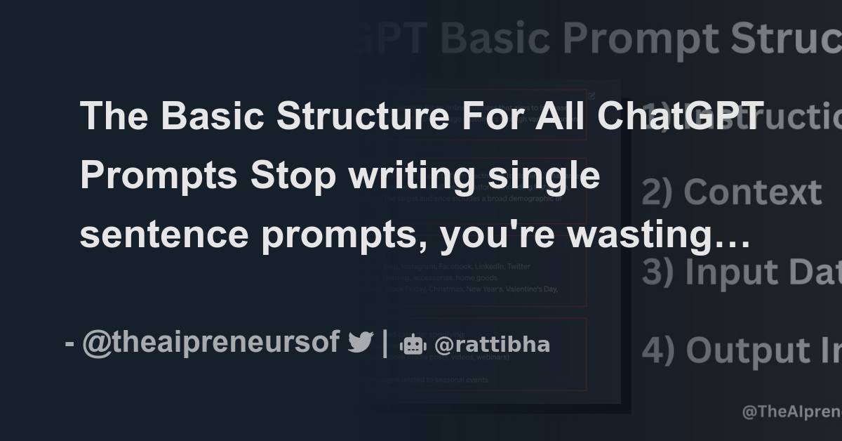 The Basic Structure For All ChatGPT Prompts Stop writing single sentence prompts, you're wasting ...