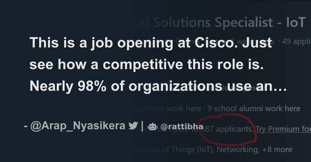 This is a job opening at Cisco. Just see how a competitive this role is. Nearly 98% of ...