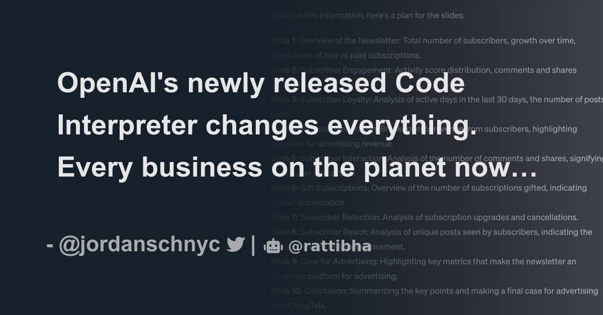 OpenAI's newly released Code Interpreter changes everything. Every ...
