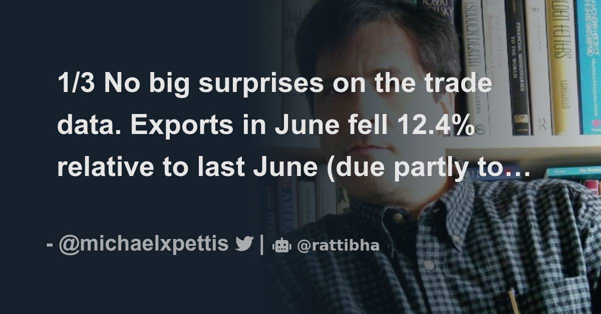 1/3 No big surprises on the trade data. Exports in June fell 12.4% relative to last June (due ...