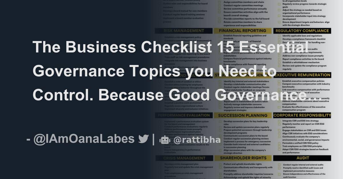 The Business Checklist 15 Essential Governance Topics you Need to ...