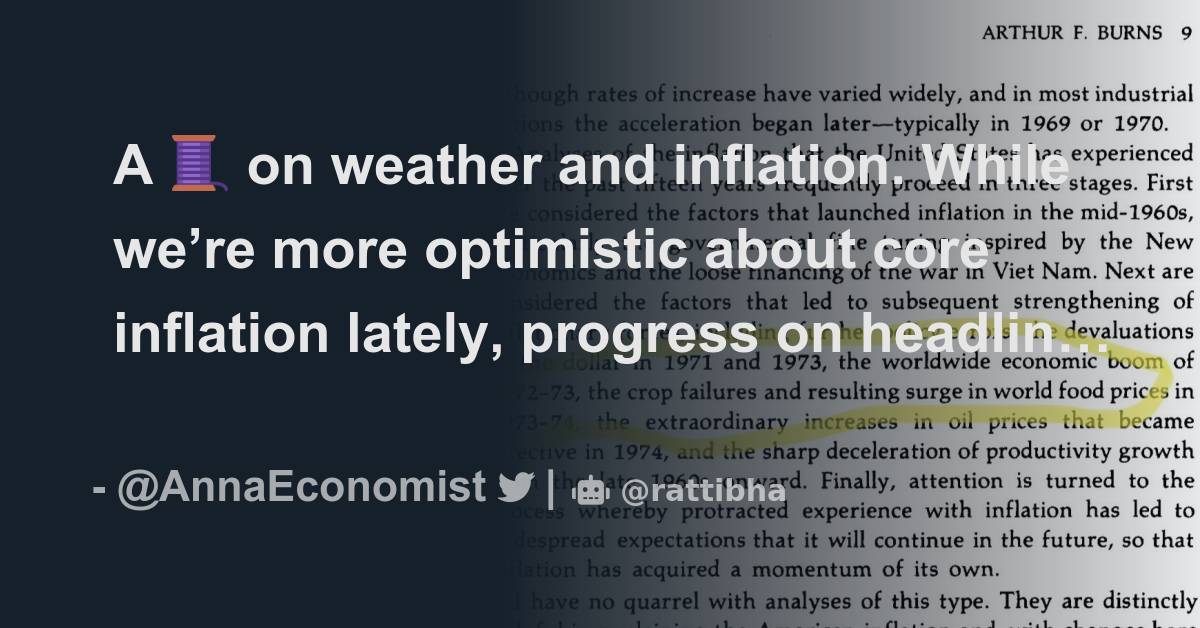 A 🧵 on weather and inflation. While we’re more optimistic about core ...