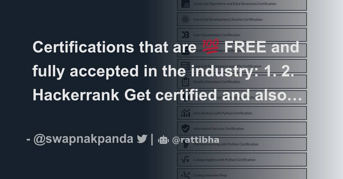 Certifications that are 💯 FREE and fully accepted in the industry: 1 ...