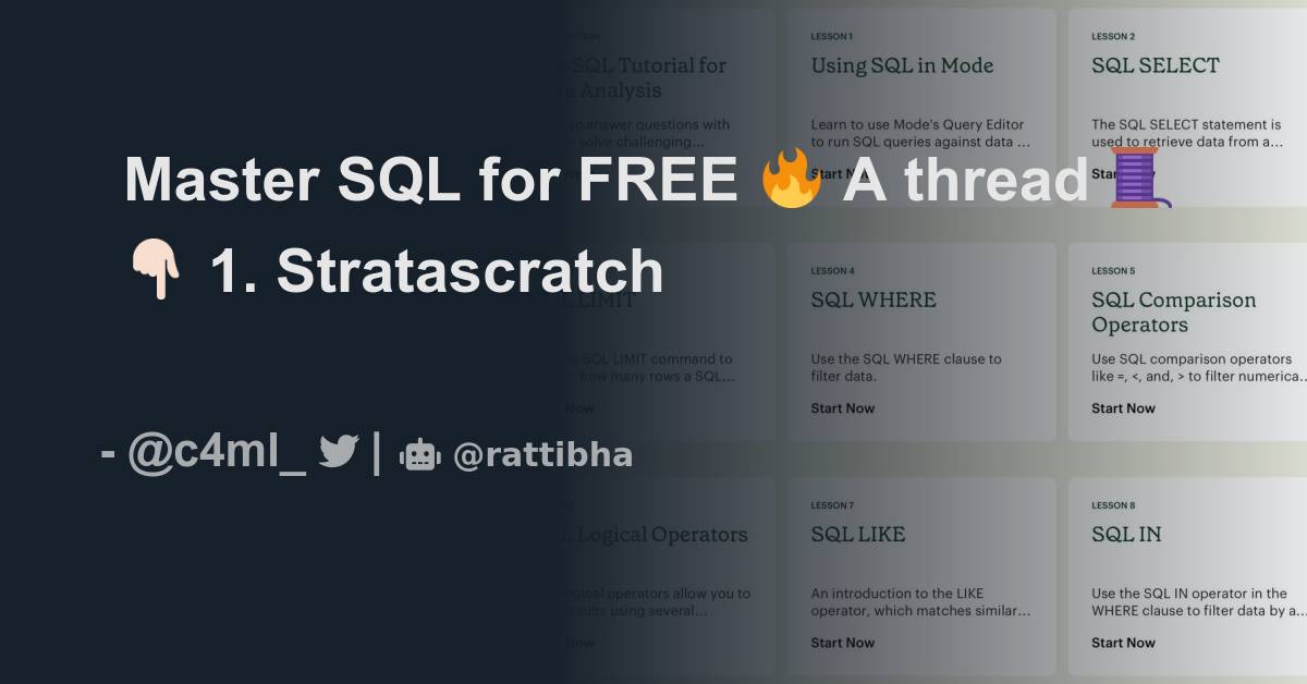 Master SQL for FREE 🔥 A thread 🧵👇🏻 - المسلسل من Machine Learning Community ⭐️ @c4ml_ - رتبها