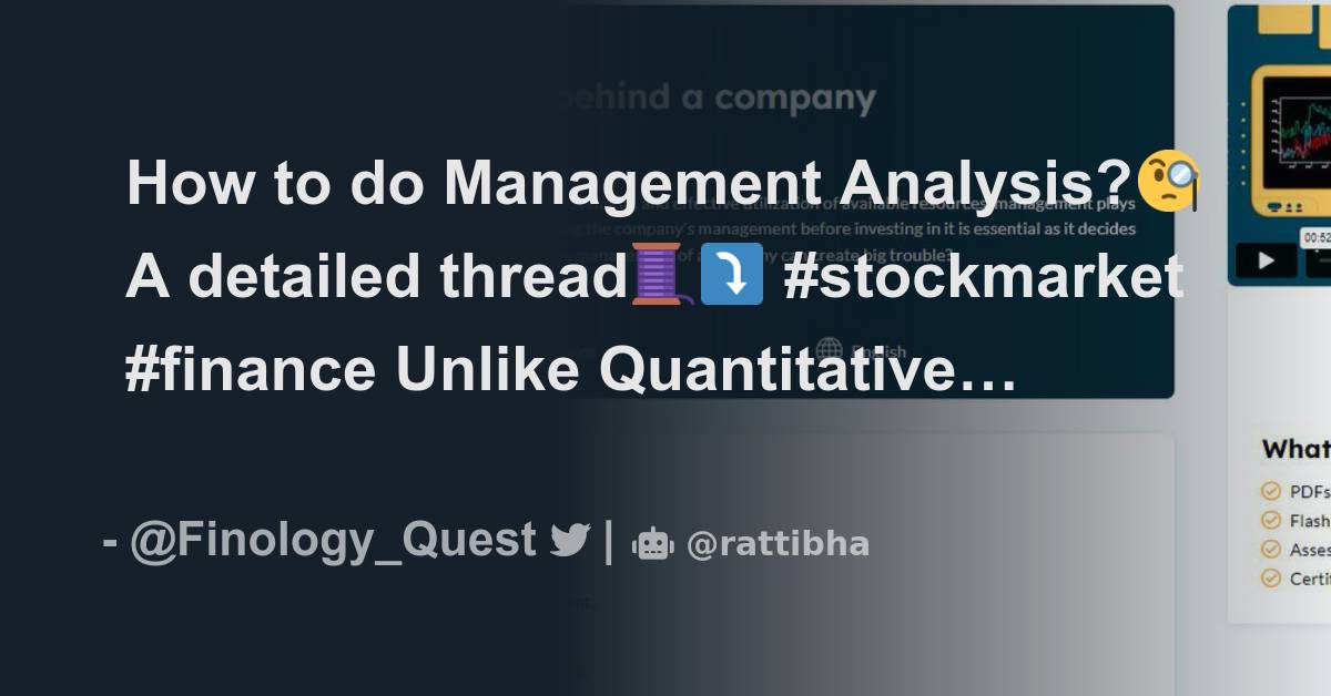 How to do Management Analysis?🧐 A detailed thread🧵⤵️ #stockmarket #finance - Thread from Quest ...