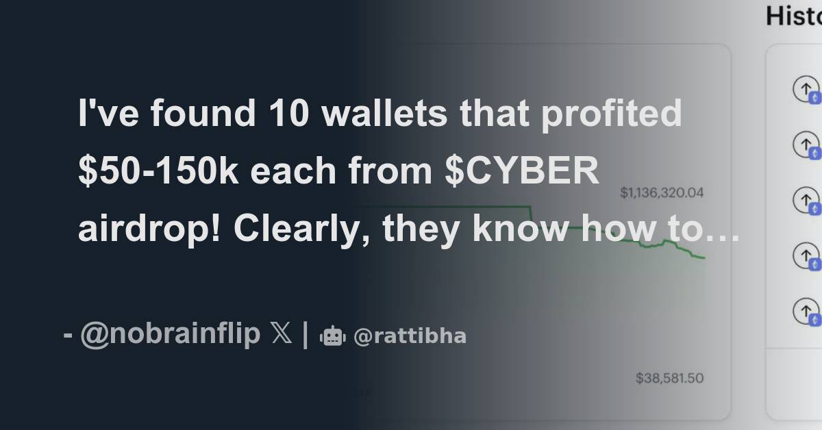 I've found 10 wallets that profited $50-150k each from $CYBER airdrop ...