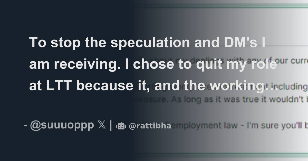 To stop the speculation and DM's I am receiving. I chose to quit my ...