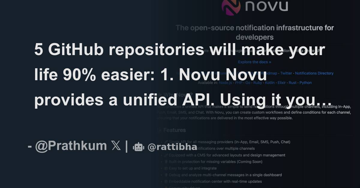 5 GitHub repositories will make your life 90% easier: - المسلسل من Pratham @Prathkum - رتبها