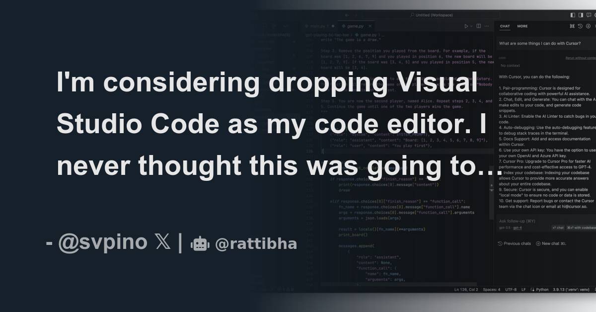 I'm considering dropping Visual Studio Code as my code editor. I never ...
