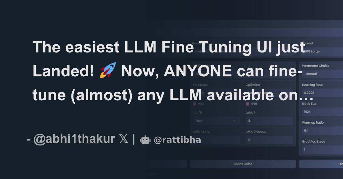 The easiest LLM Fine Tuning UI just Landed! 🚀 Now, ANYONE can fine-tune (almost) any LLM ...