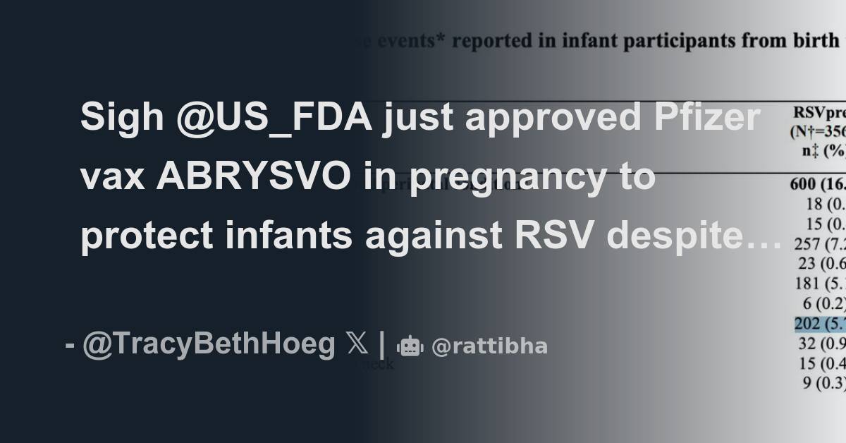 Sigh @US_FDA just approved Pfizer vax ABRYSVO in pregnancy to protect ...