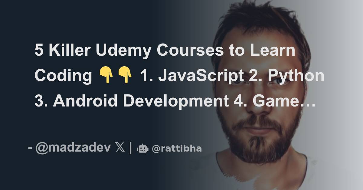 5 Killer Udemy Courses to Learn Coding 👇👇 1. JavaScript https://t.co/rjyvDM03U9 2. Python https ...