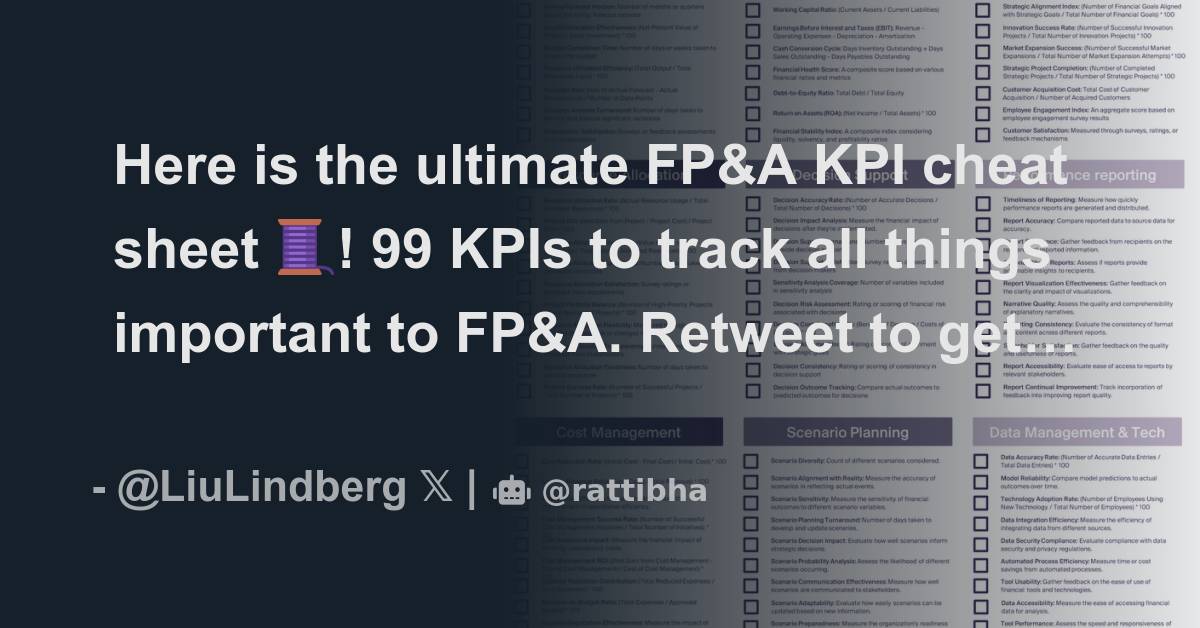 Here is the ultimate FP&A KPI cheat sheet 🧵! 99 KPIs to track all ...