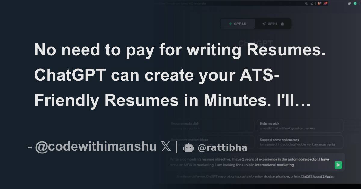No need to pay for writing Resumes. ChatGPT can create your ATS ...