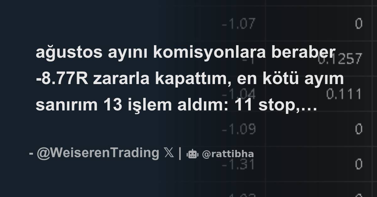 ağustos ayını komisyonlara beraber -8.77R zararla kapattım, en kötü ayım sanırım 13 işlem aldım ...