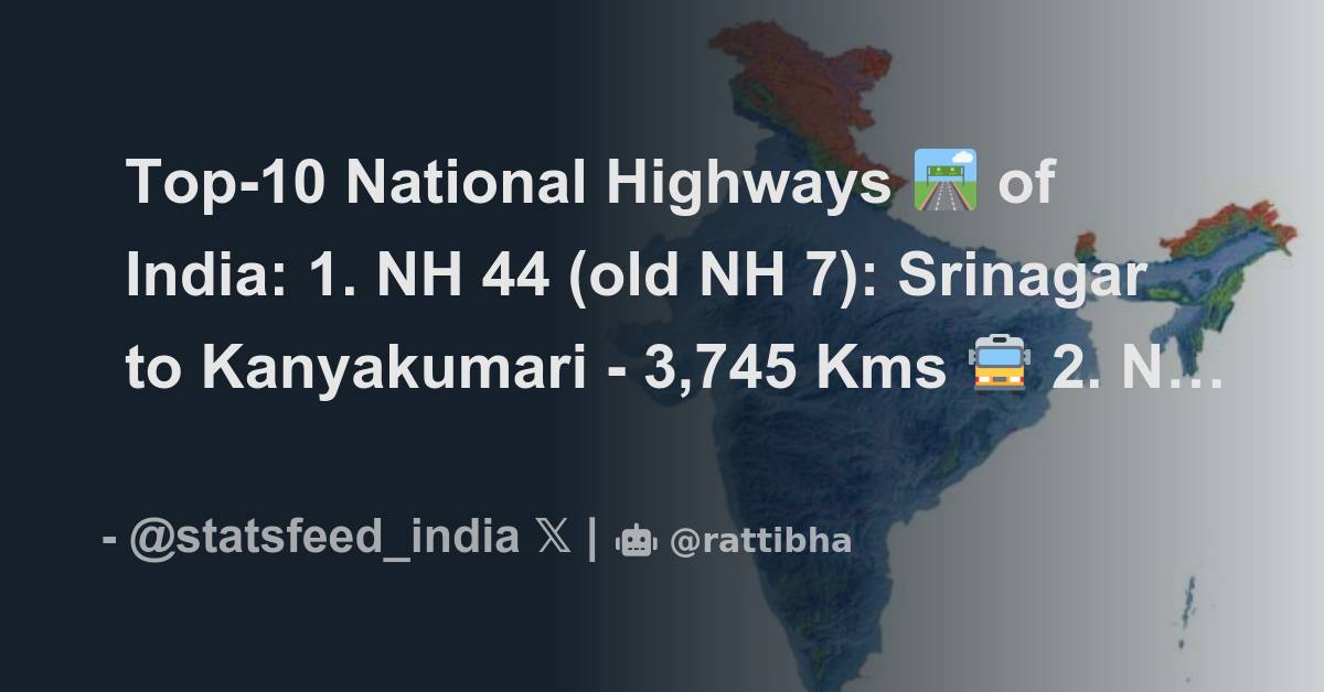 Top-10 National Highways 🛣️ of India: 1. NH 44 (old NH 7): Srinagar to ...