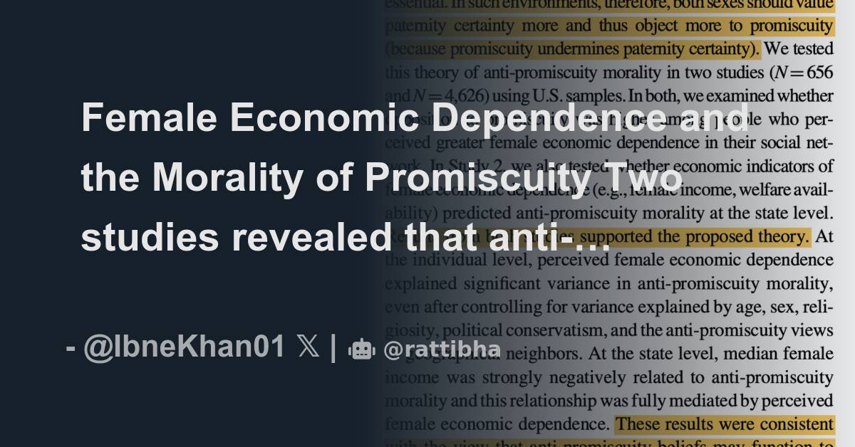 Female Economic Dependence and the Morality of Promiscuity Two studies ...