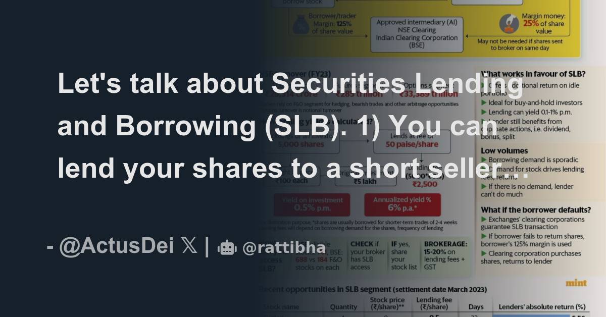 Let's talk about Securities Lending and Borrowing (SLB). 1) You can ...
