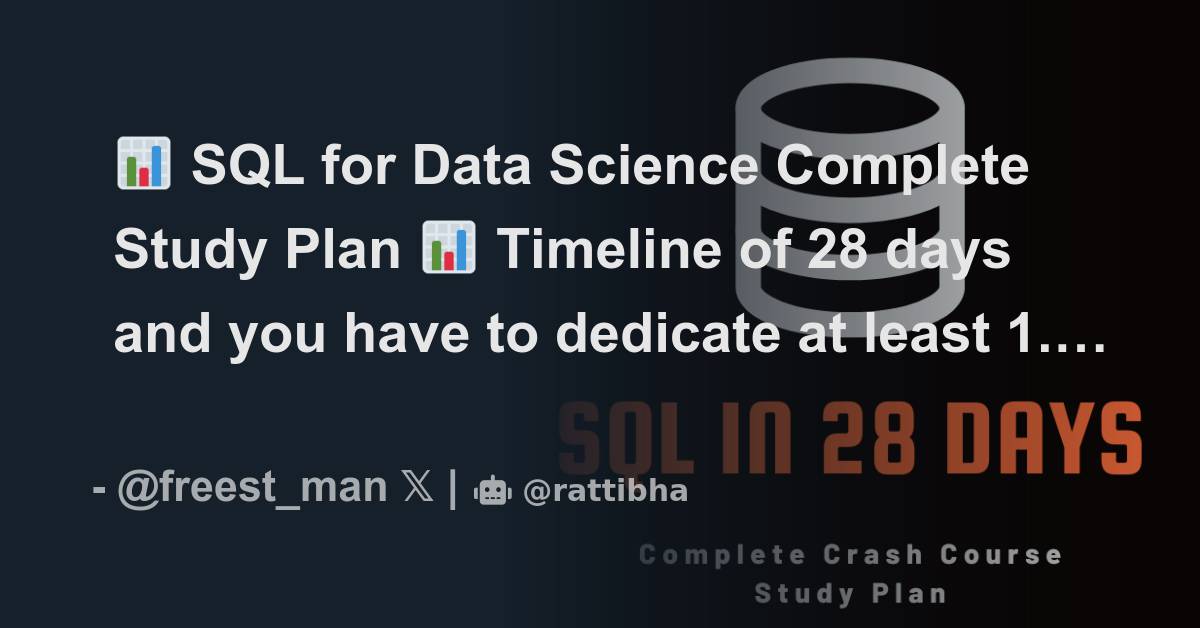 📊 SQL for Data Science Complete Study Plan 📊 Timeline of 28 days and you have to dedicate at ...