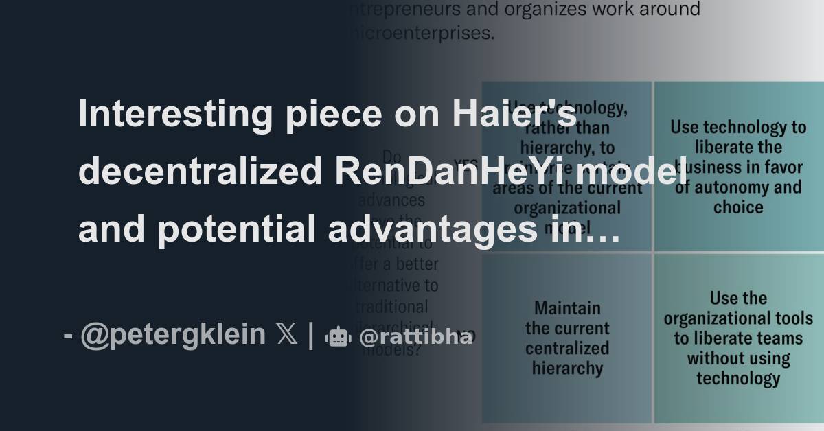 Interesting piece on Haier's decentralized RenDanHeYi model and ...
