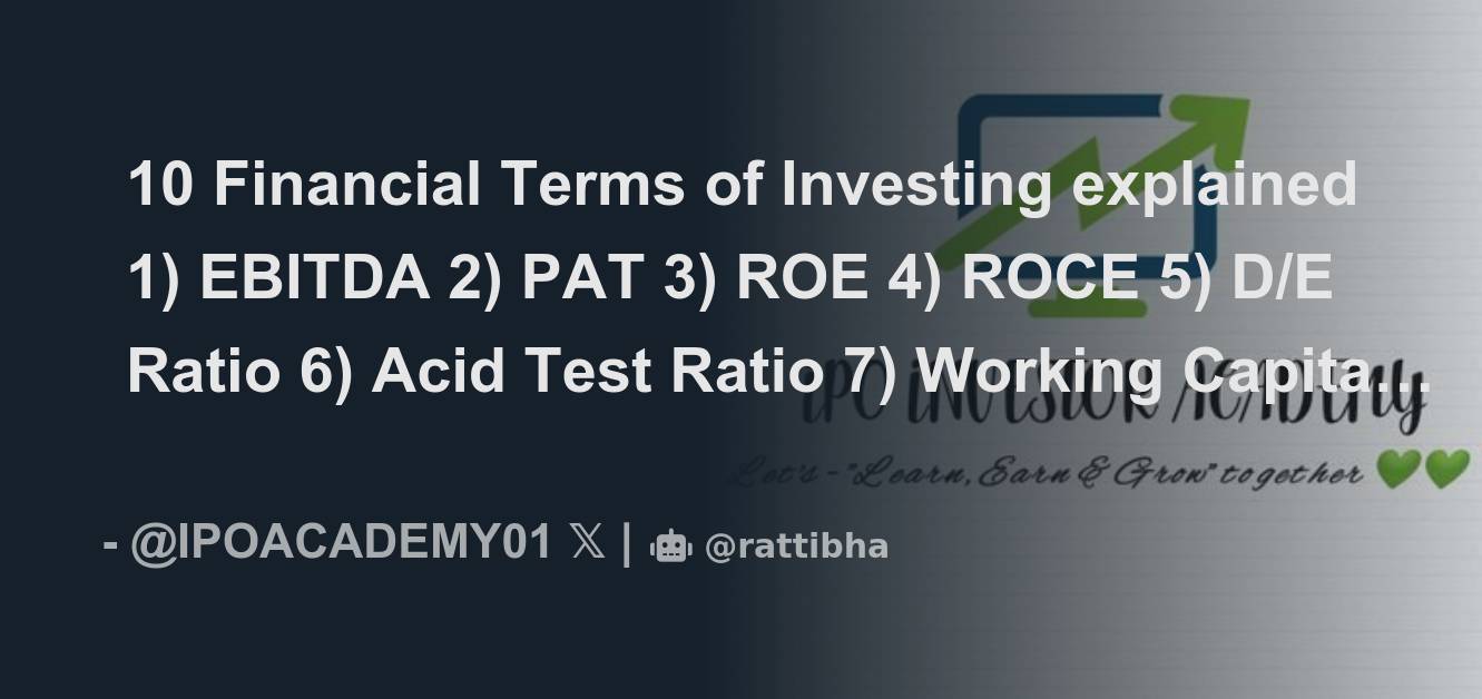 10 Financial Terms of Investing explained 1) EBITDA 2) PAT 3) ROE 4 ...
