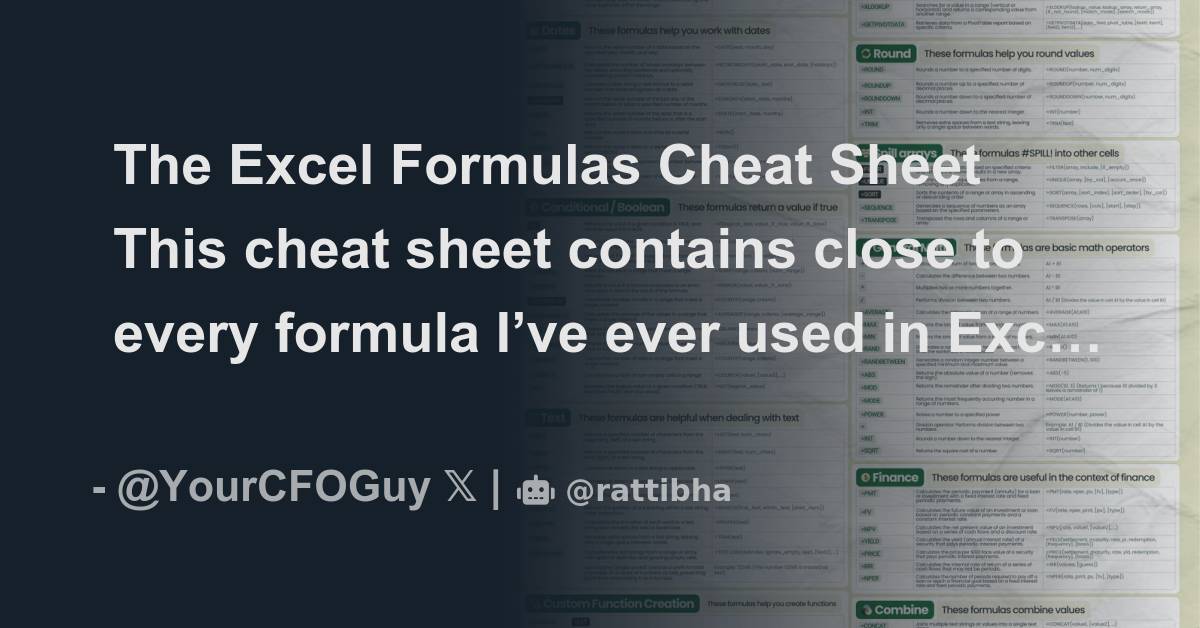 The Excel Formulas Cheat Sheet This cheat sheet contains close to every ...