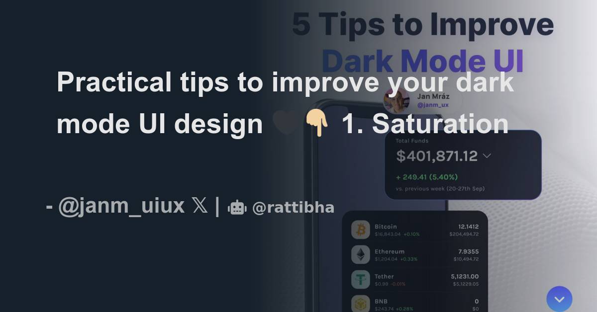 Practical tips to improve your dark mode UI design 🖤👇🏼 - Thread from Jan Mraz @janm_uiux - Rattibha