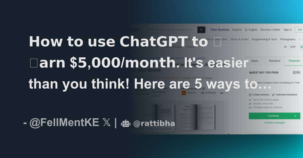 𝗛𝗼𝘄 𝘁𝗼 𝘂𝘀𝗲 𝗖𝗵𝗮𝘁𝗚𝗣𝗧 𝘁𝗼 𝗲𝗮𝗿𝗻 $𝟱,𝟬𝟬𝟬/𝗺𝗼𝗻𝘁𝗵. It's easier than you think! Here are 5 ways to get ...