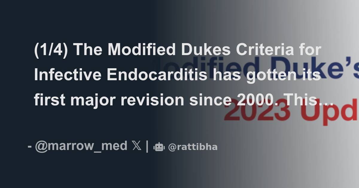 (1/4) The Modified Dukes Criteria for Infective Endocarditis has gotten ...