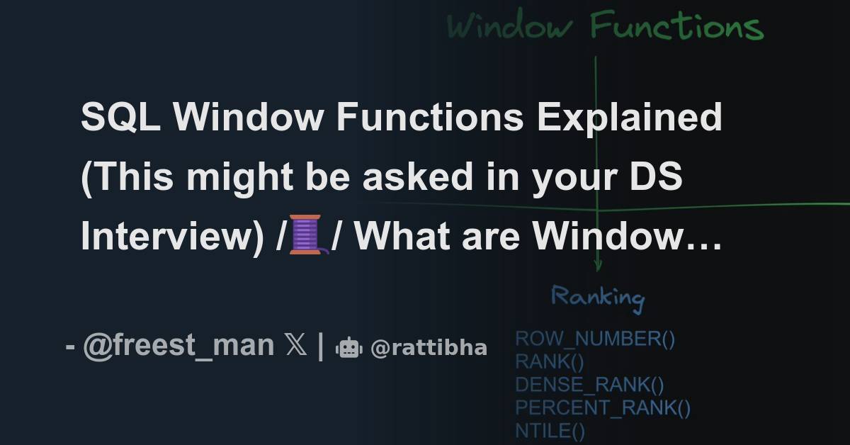 SQL Window Functions Explained (This might be asked in your DS Interview) /🧵/ - Thread from Sasi ...