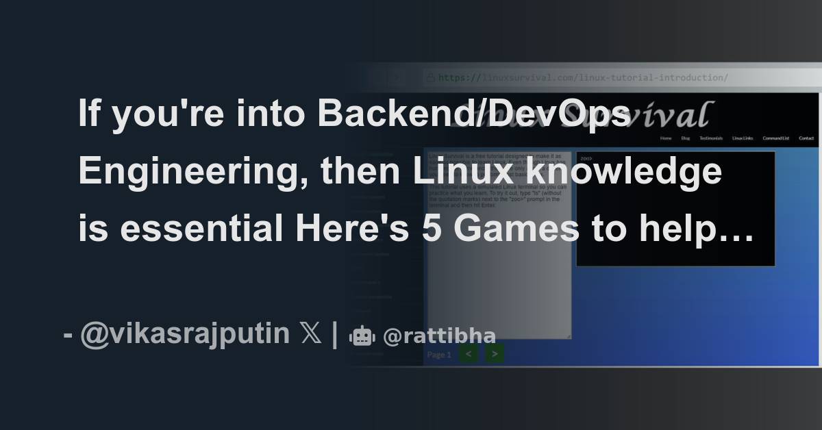 If you're into Backend/DevOps Engineering, then Linux knowledge is essential Here's 5 Games to ...