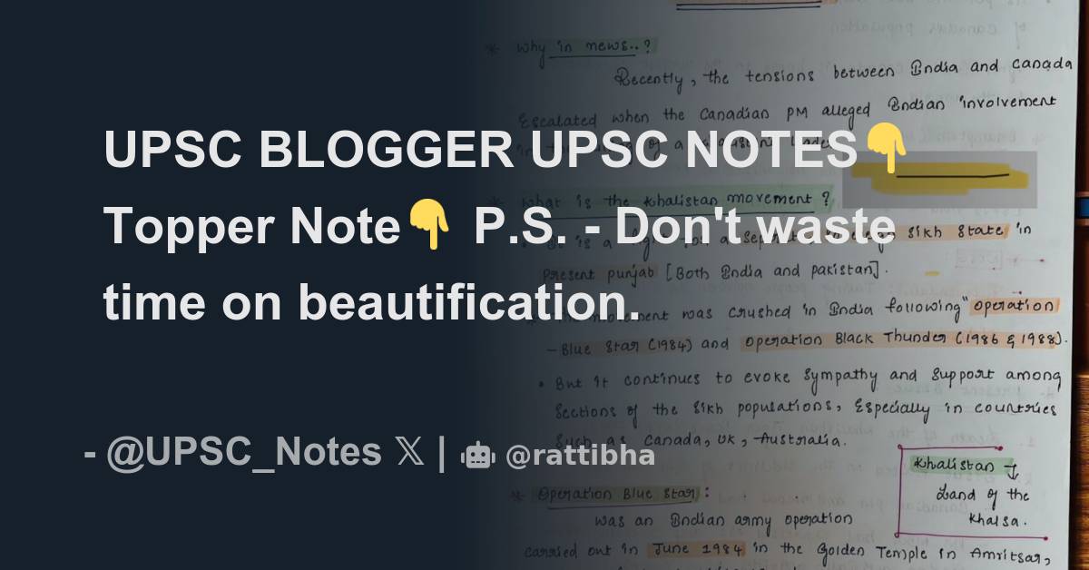 UPSC BLOGGER UPSC NOTES👇 Topper Note👇 - Thread from UPSC NOTES @UPSC ...