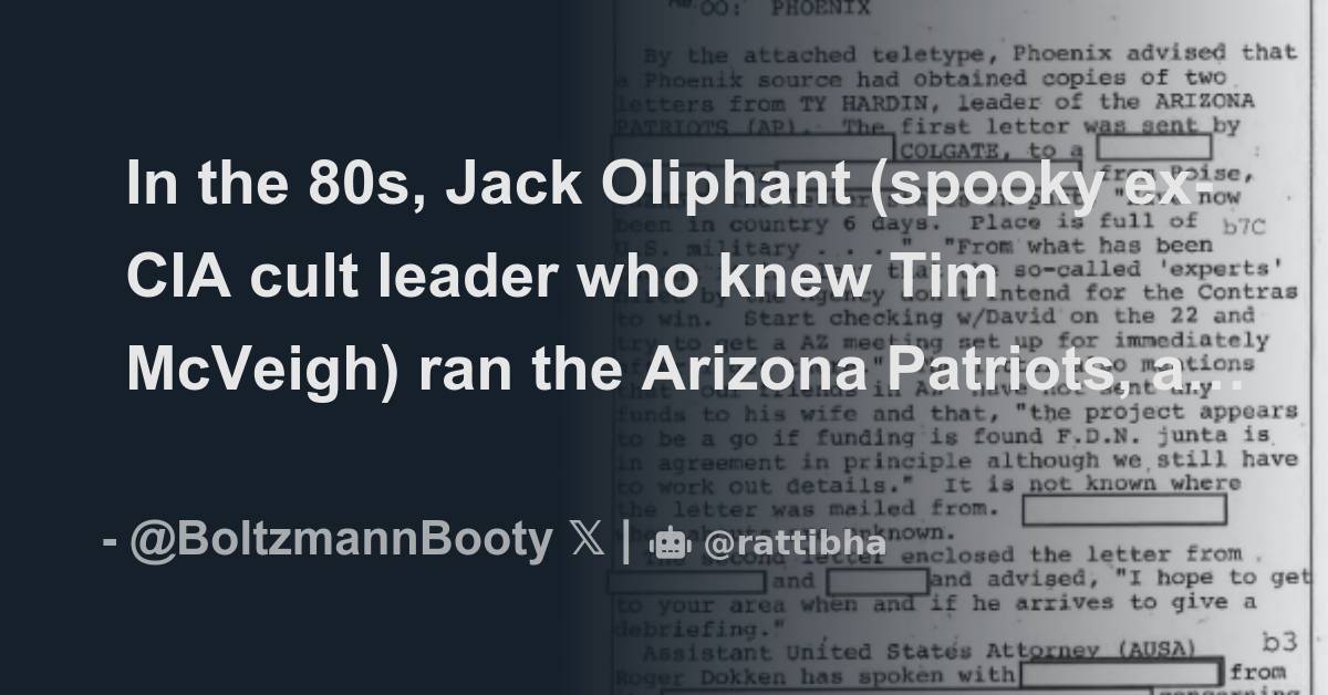 In the 80s, Jack Oliphant (spooky ex-CIA cult leader who knew Tim ...