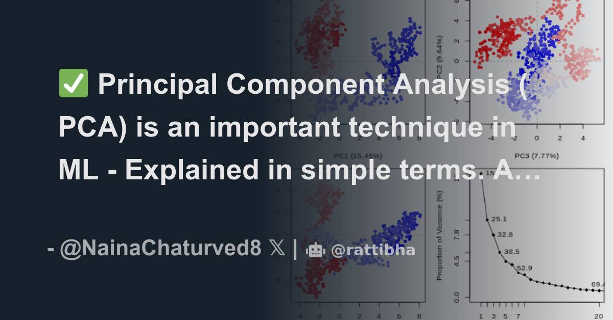 Principal Component Analysis ( PCA) is an important technique in ML ...