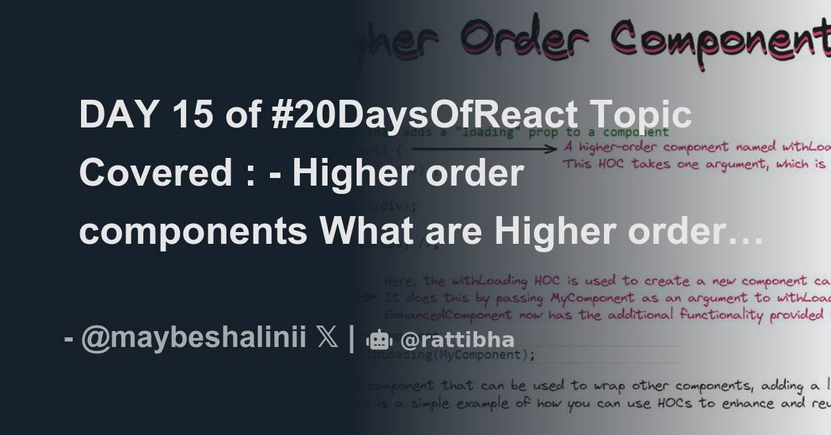DAY 15 of #20DaysOfReact Topic Covered : - Higher order components What ...