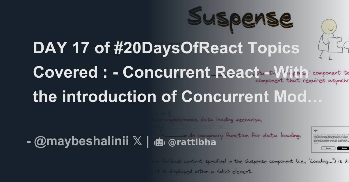 DAY 17 of #20DaysOfReact Topics Covered : - Concurrent React - With the ...